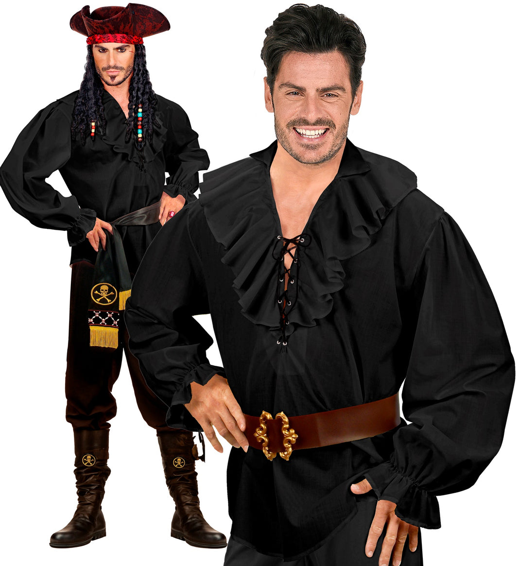Piratenshirt zwart Danny | Stoer piratenkostuum heren