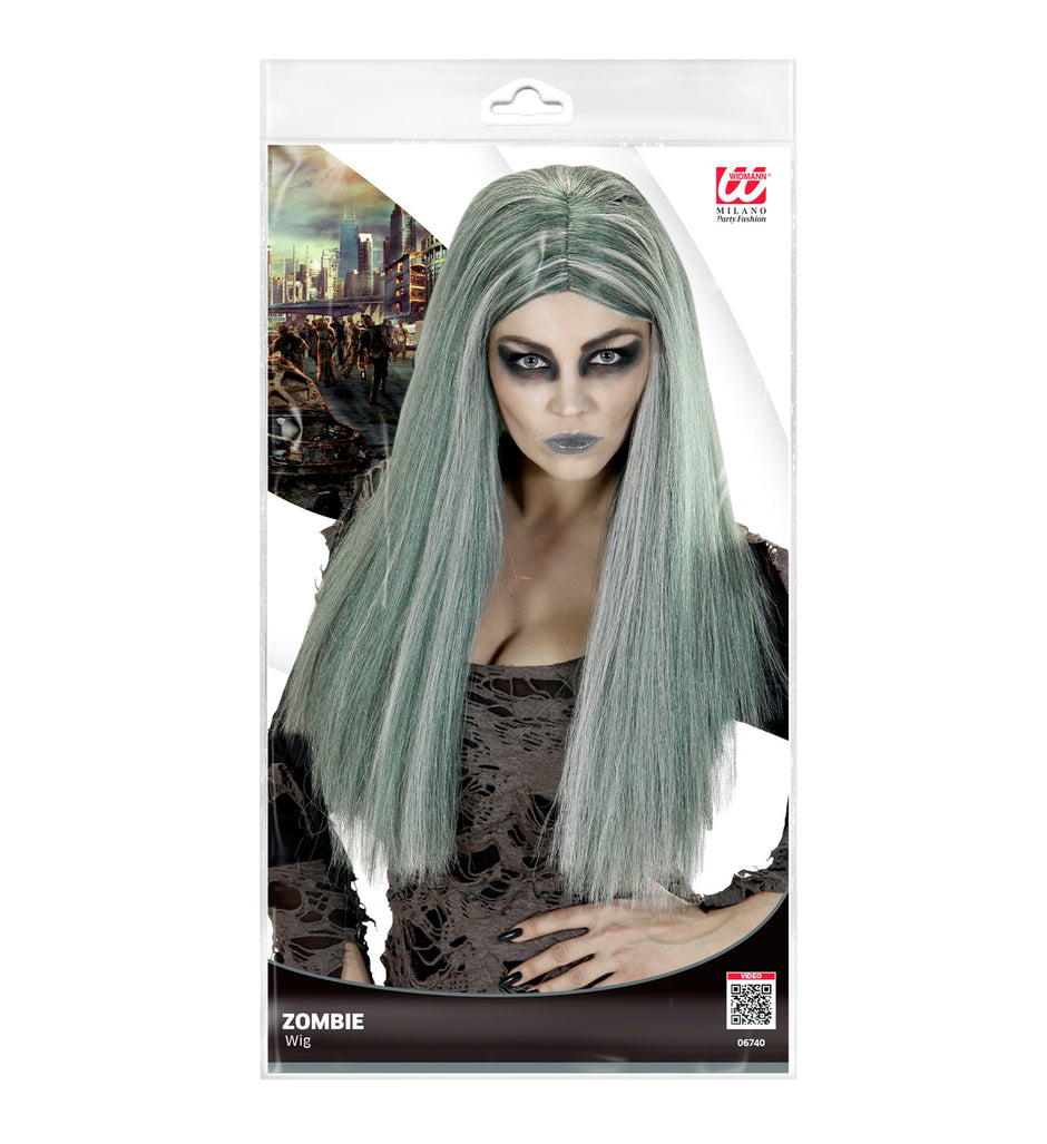 Zombie pruik Jill dames | Grijs lang haar voor Halloween