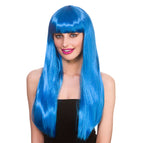 Blauwe pruik Fantasy | Lang haar met pony voor carnaval